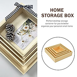 Zerodeko 4pcs Unfinished Wooden Box Stackable Rustic Wood Square Storage Organizer Container Craft Box for DIY Craft Collectibles Home Venue Desktop Drawer Decor Succulent Pot