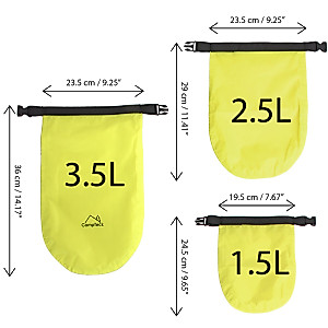 CampTeck 1.5L, 2.5L & 3.5L Dry Sack Water Resistant Storage Dry Bag for Camping, Rafting, Fishing, Canoeing, Boating, Kayaking, Snowboarding etc. – Neon Green