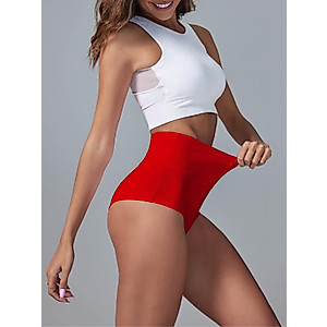 BZB Women's High Waist Yoga Shorts Gym Workout Booty Dance Hot Pants Athletic Butt Lifting Sports Leggings Red