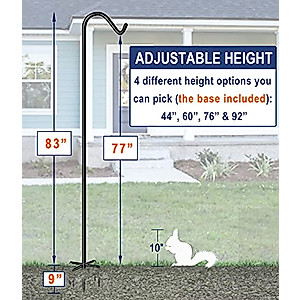 Eazielife Shepherds Hook for Outdoor Bird Feeders Pole 92 Inch Tall, Adjustable Heavy Duty Garden Hanger Stake Pole with 5 Prong Base, Shiny Black (2 Packs)