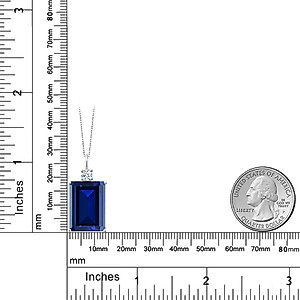Gem Stone King 17.50 Cttw Blue Created Sapphire Pendant Necklace For Women In 925 Sterling Silver | Emerald Cut 18X13MM | With 18 Inch Silver Chain