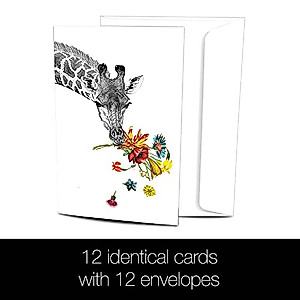 Tree-Free Greetings 12 Pack All Occasion Notecards,Eco Friendly,Made in USA,100% Recycled Paper, 4"x6",Checking in Giraffe (FS56865)