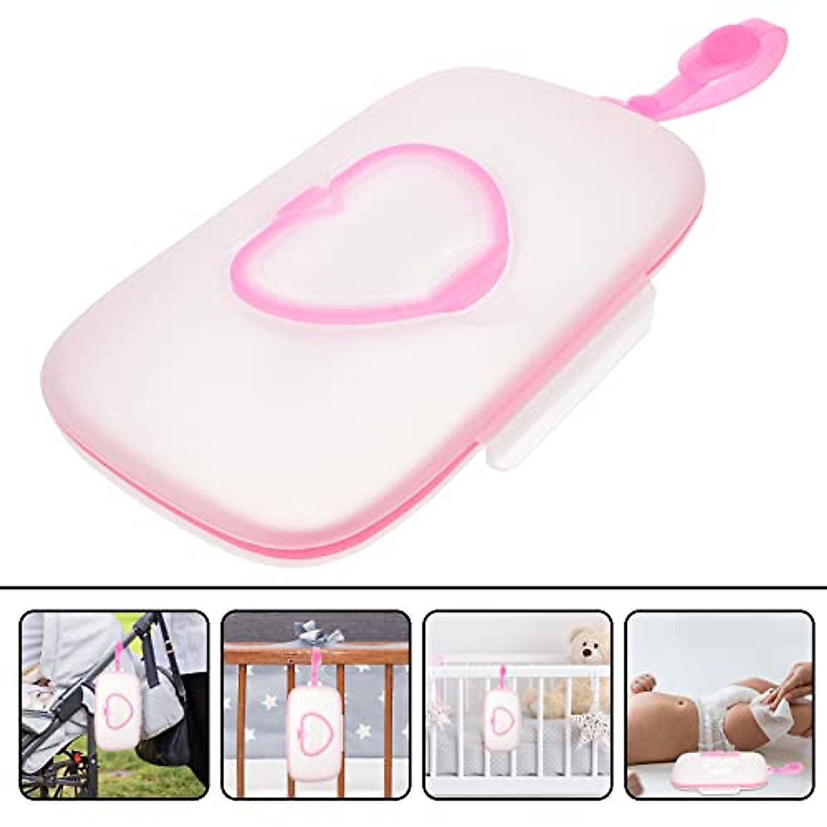 Healifty Portable Wipes Dispenser Baby Wipe Holder Portable Wipes Case Reusable Refillable for Outdoor Travel Wipe Carrying Pouch Baby Stroller Hanging Pink