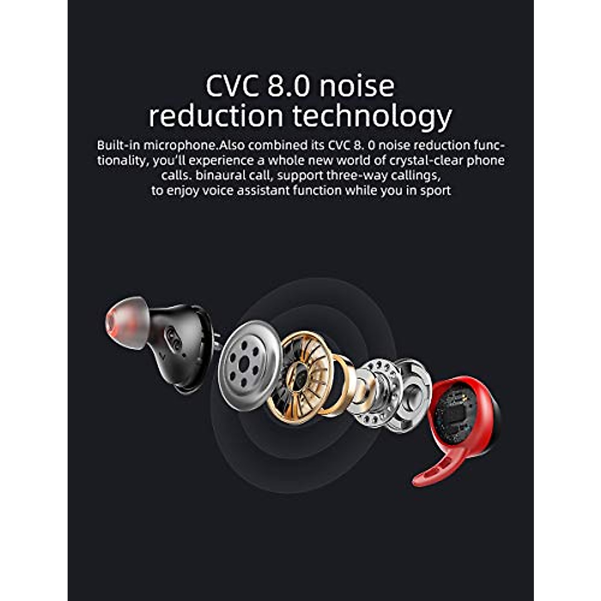 MIFA True Wireless Earbuds, X11 in-Ear Bluetooth 5.0 Headset, IPX7 Waterproof Sport Headphones Earphones APTX, 100 Hrs Playtime, CVC8.0 Mic for Phone Call, Red & Black