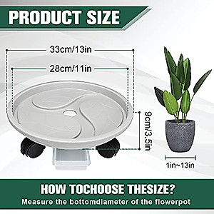 Tongzhi 3pcs 13inch Plant Caddy with Built-in Water Container and 4 Wheels, Garden Rolling Planter Trolley with Wheels, Plant Stand with 2 Lockable Wheels, Load Capacity 130 lbs