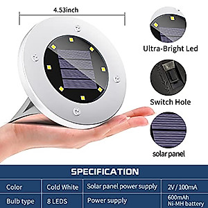 Ofheire Solar Ground Outdoor Lights, 12Pack 8 LED Solar Garden Lights, Disk Lights Waterproof Landscape Lighting for Patio Pathway Lawn Yard Deck Driveway Walkway