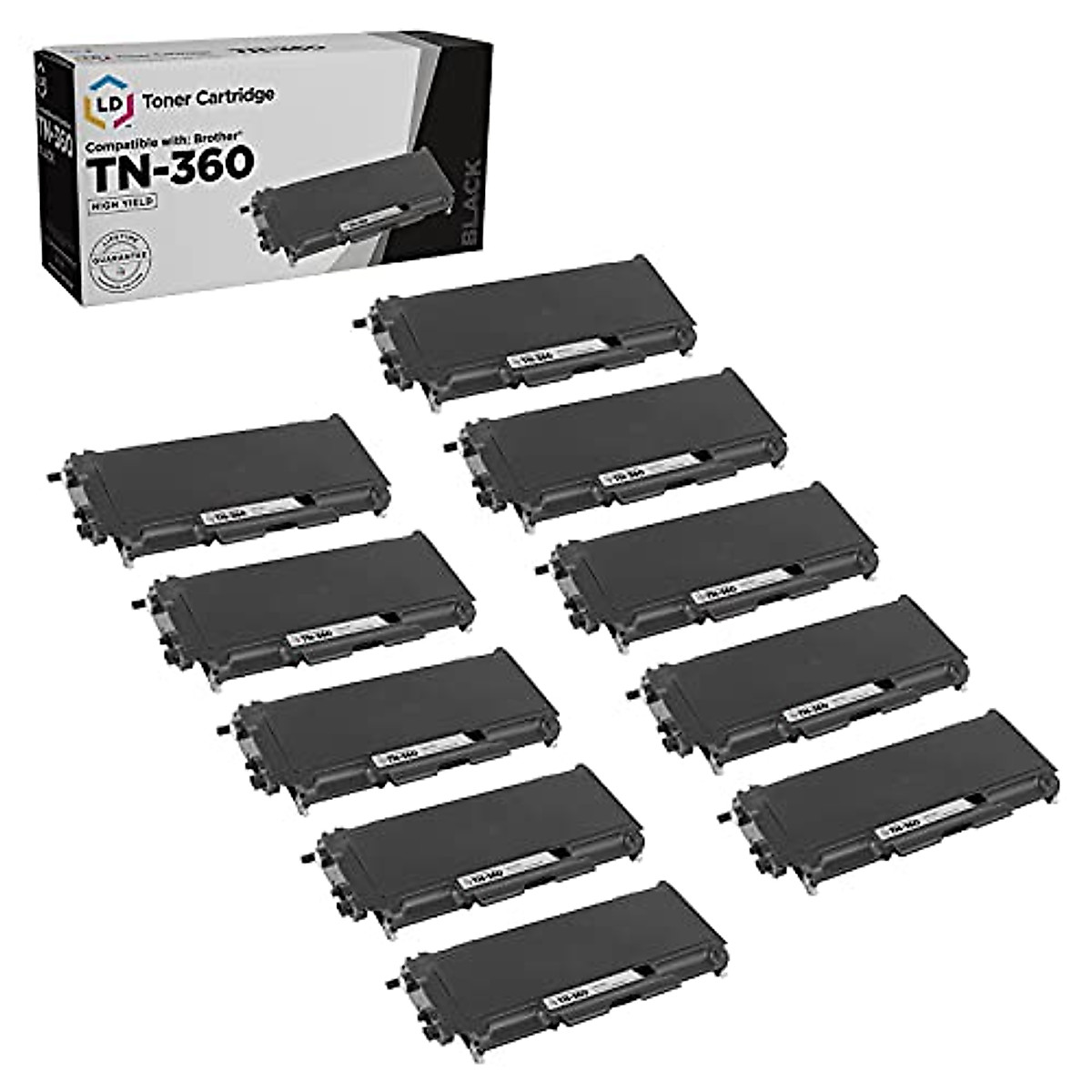 LD Compatible Toner Cartridge Replacement for Brother TN-360 High Yield (Black, 10-Pack)