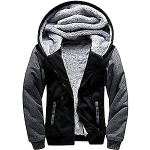 SCODI Hoodies for Men Winter Fleece Sweatshirt - Full Zip Up Thick Sherpa Lined 1712-BlackGrey-L
