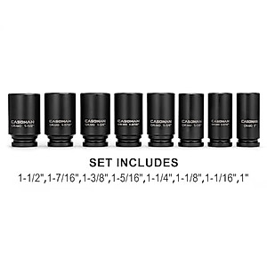 CASOMAN 3/4" Drive Deep Impact Socket Set, 8 Piece Set, SAE Sizes (1-Inch to 1-1/2-Inch), 6 Point, 3/4" Dr. Heavy Duty Impact Socket Set