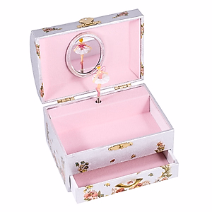 Children's Musical Jewelry Music Box Spinning Ballerina Flowers Plays Swan Lake