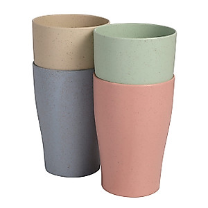 WANBY Wheat Straw Cup 4 Pcs Unbreakable and Reusable Drinking Cups Eco-Friendly Healthy Tumbler Set for Milk Juice and Water Dishwasher Safe (4 Pcs 11 Oz)