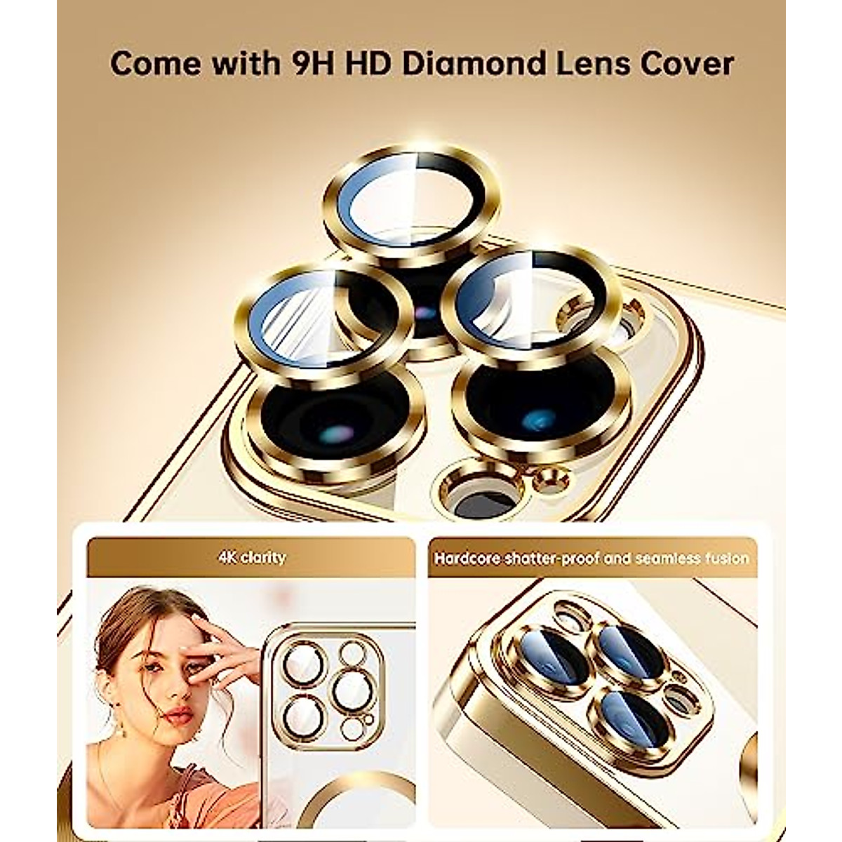 Waldeng for iPhone 14 Pro Case with Integrated Camera Lens Protector, [Compatible with MagSafe] [Original iPhone Exterior], Crystal Clear Case for iPhone 14 Pro 6.1", Gold