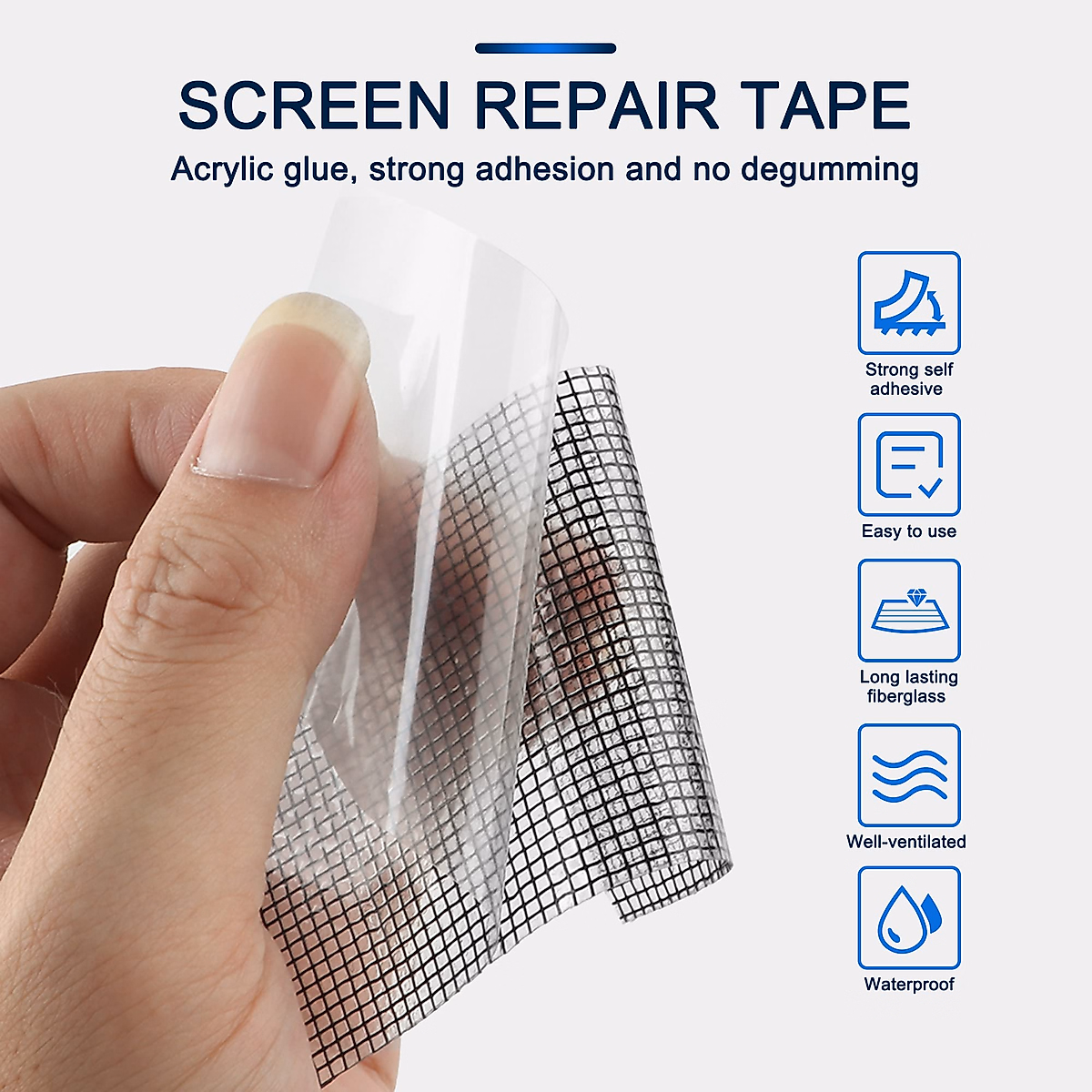 SANKEMU Window Screen Repair Kit 16.5FT 3-Layer Strong Adhesive & Waterproof Tape Fiberglass Covering mesh, Repair for Window Screen and Screen Door tears Holes