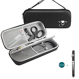 Opoway Stethoscope Case with Penlight for Nurses, Stethoscope Carrying Hard Case for 3M Littmann, Cardiology IV, MDF Stethoscopes - Extra Room for Nurse Accessories Essentials (Black with Pen Light)