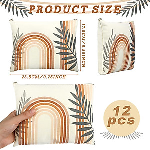 Kajaia 12 Pcs Boho Rainbow Cosmetic Bags Bulk Inspiration Canvas Makeup Bag Boho Party Favors Sunshine Makeup Pouch Quotes Printed Cosmetic Pouch Zipper Travel Preppy Purse for Woman Adult(Boho)