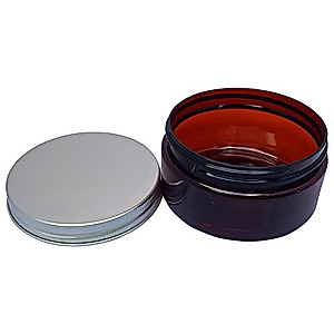 SanDaveVA Amber 8 oz Plastic Jars PET Heavy Wall Low Profile Wide Mouth Jars w/Air Tight and Leak Proof Lined Aluminum Caps 4/pk 8oz and 4 Spatula