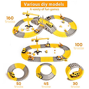 Construction Race Tracks for Kids Toys for Boys,Slot Car Race Track Sets 5 Car Toys Trucks and DIY Track,Construction Car Site Vehicles Toy Set for Ages 3 4 5 6 7 8+ Year Old Girls Boys