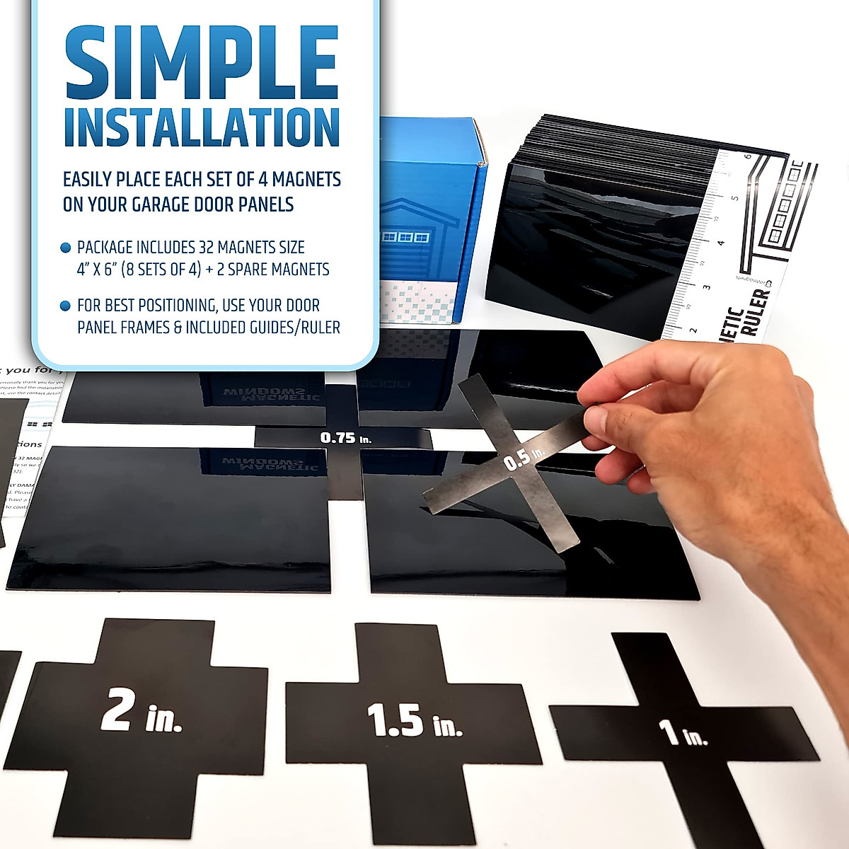 Strong & Glossy Magnetic Garage Door Windows - Looks Like Real Window Panels/Faux Panes - Decorative Hardware Kit - Easy to Align & Will Never Fall (Upgraded Magnets) | Fits 2 Car Garage | 32pcs 4"X6