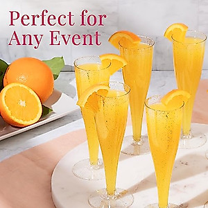 Prestee 100 Champagne Flutes Plastic | Disposable Champagne Flute | Gold Glitter Plastic Champagne Glasses for Parties | Mimosa Bar, Wedding, and Shower Party Supplies | Plastic Party Glasses (Gold)