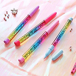4pcs Fairy Stick Ballpoint Pen Glitter Liquid Sand Pen Bling Rainbow Dynamic Crystal Ball Pen Gel Ink Pen Student Pen Rollerball Pens for Women Girl Gift Stationery School Office Supplies (Black Ink)