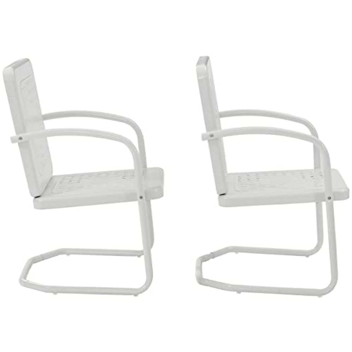 Crosley Furniture Bates 2-Piece Outdoor Chair Set, Retro Metal Patio Chairs for Dining, Porch, Deck, Balcony, White Gloss