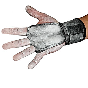 JerkFit WODies Black 3 Hole Gymnastics Grips with Wrist Support (Large) - Latex Free Elastic Pull Up Grip for Cross Training, WODs, Weightlifting - Workout Grips for Men and Women for Palm Protection