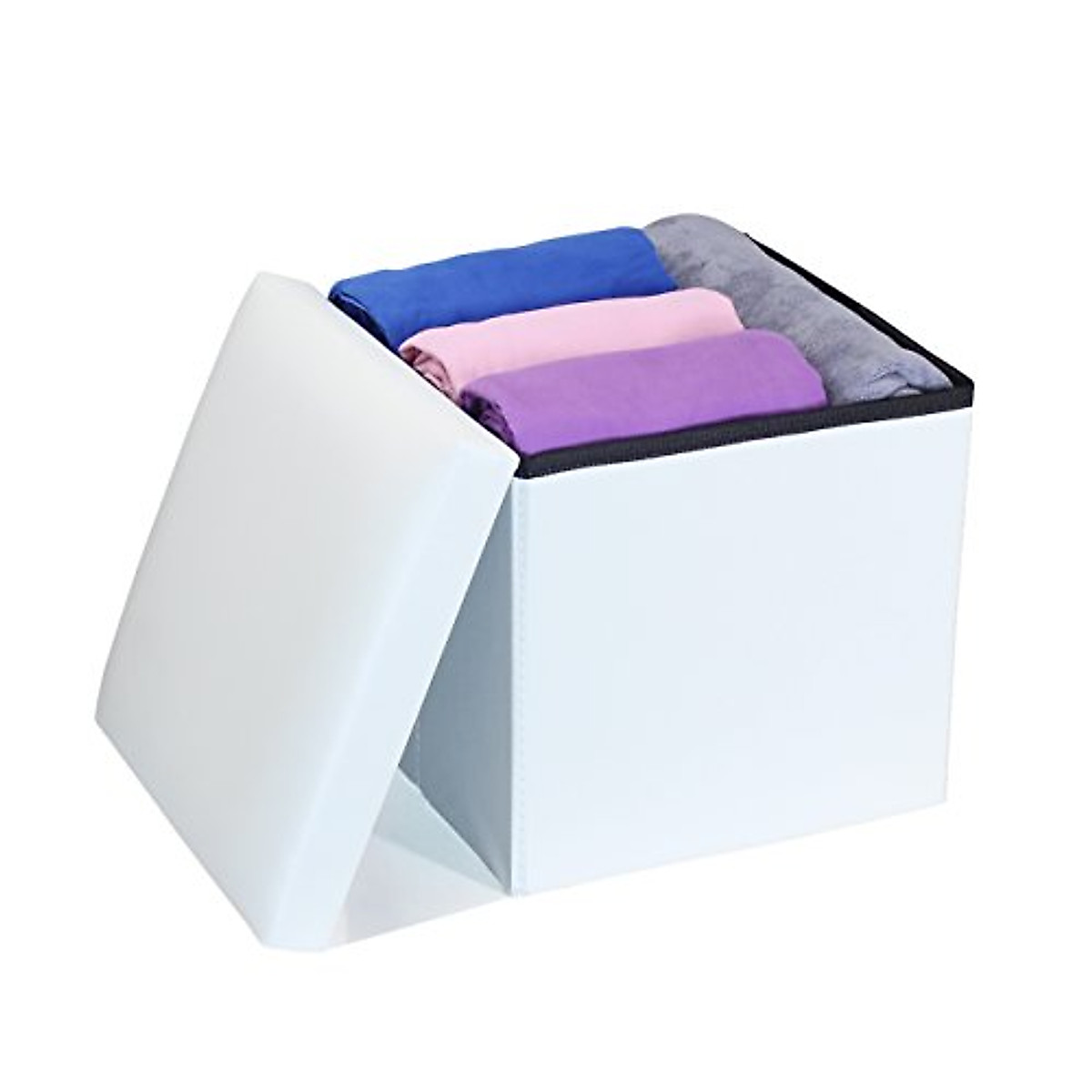 NISUNS OT01 Leather Folding Storage Ottoman Cube Footrest Seat, 12 X 12 X 12 Inches (White)