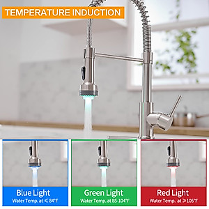 Hoimpro Brushed Nickel Single Handle Kitchen Faucet with Pull Down Sprayer, 2-Function, 360-degree Rotation, Brass, Single or 3 Hole