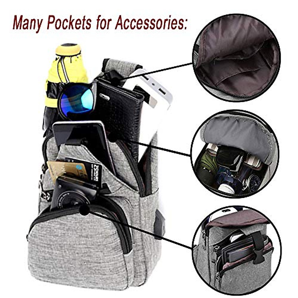 Sling Bag - Shoulder Backpack Chest Bags Crossbody Daypack for Women & Men with USB Charging Port for Travel/Hiking/Outdoor Sport (S-Grey)