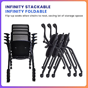 BROBRIYO 4 Pack Stackable & Foldable Conference Room Chairs with Lumbar Support, Armrest - Ergonomic Mesh Bouncing Back for Office Meeting, Conference, Reception and Training Room Chair
