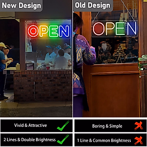 Open Signs for Business Ultra Bright LED Neon Open Sign 16 Inch Lighted Open Sign Electric Plug In Light Up Open Sign for Business Window Glass Storefront Door Shop Store Bar Salon Restaurant