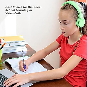 Headphones for Kids - Headset Boys Girls Ear Microphone Head Wired mic audiofonos Cord Jack 3.5 Plug for iPhone iPad Chromebook School Class Laptop Tablet Computer Kindle Pink Foldable Travel Volume