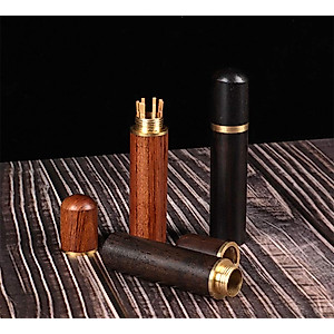 Goeielewe 4 Pcs Portable Wooden Toothpick Holder, Pocket Tooth Pick Dispenser Bucket Needle Case, Wood Toothpick Holder Mini Toothpick Box Storage (Random Color)