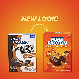 Pure Protein Candy Bar Bites, Chocolate Peanut Caramel, 5g Protein, Gluten Free, Low Sugar, 0.70 oz., 8 Pack (Packaging May Vary)