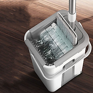 VATTEA Mop Bucket Mop Magic Floor Squeeze Squeeze mop with Bucket Flat Bucket Rotating mop for wash Floor House Home Cleaning Cleaner Easy