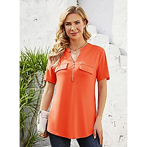 Bulotus Orange Short Sleeve Tunic Top, Casual Summer Fashion 2022, Business Work Shirt, Plus Size, XL
