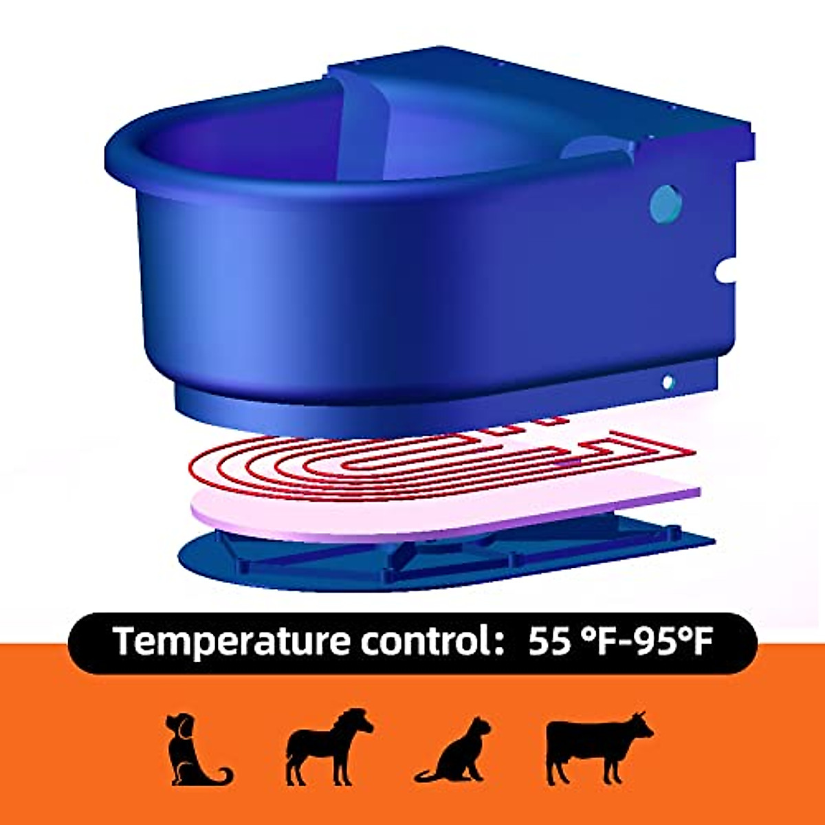 APlayfulBee Automatic Heated Dog Waterer Bowl Feeder Constant Temperature Dispenser 3L Outdoor Thermal Bowl with Float Ball Valves for Pet Dog Horse Cattle Goat Sheep (Blue)