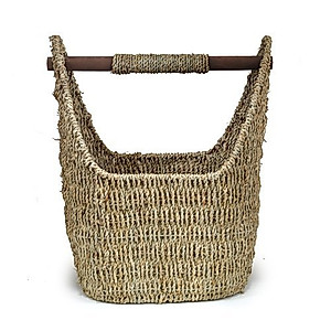 The Lucky Clover Trading Seagrass Decorative Wood Handle Basket, Natural