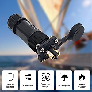 Trolling Motor Plug Receptacle Set,Boat Power Connector Plug,Waterproof Connector for Trolling Motor/Downrigger,12/24/36/48 Volt Boat Marine Power Connector(Black)…