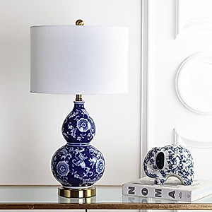 JONATHAN Y JYL3003A Lee 27" Ceramic Chinoiserie LED Table Lamp Traditional Bedside Desk Nightstand Lamp for Bedroom Living Room Office College Bookcase LED Bulb Included, Blue/White