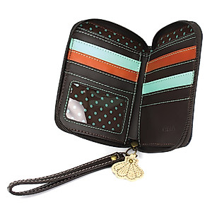 CHALA Zip Around Wallet, Wristlet, 8 Credit Card Slots, Sturdy Pu Leather - Flip Flop - Navy