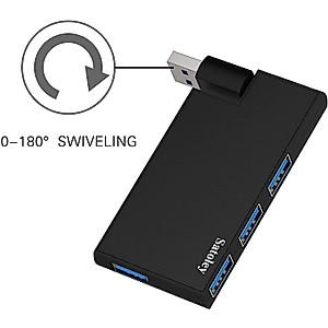 USB 3.0 HUB, Satoley Slim USB HUB 4 Port Aluminum USB Adapter with Rotating USB Connection for Surface Pro Laptop, Notebook PC, MacBook and More, Black