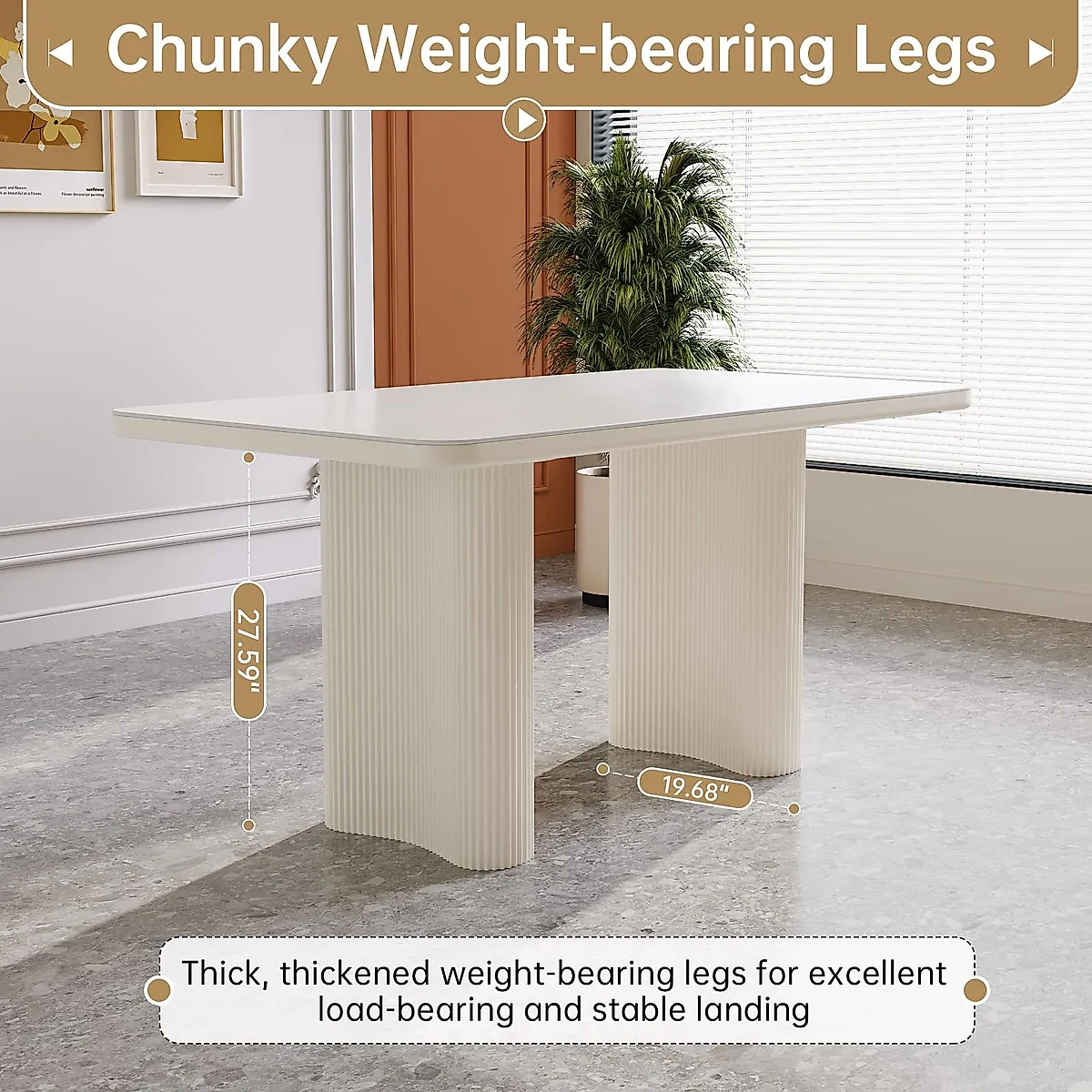 QEZEOM 55.27" Dining Table for 4-6, Modern Rectangular Kitchen Table with Wavy Design Legs, Home Office, Living Room Furniture, Easy to Assemble, White