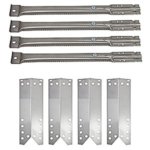 4-Pack BBQ Gas Grill Tube Burner & Heat Shield Plate Tent Replacement Parts for Kenmore 122.16641901 - Compatible Barbeque Stainless Steel Pipe Burners & Flame Tamer, Guard, Deflector, Flavorizer Bar