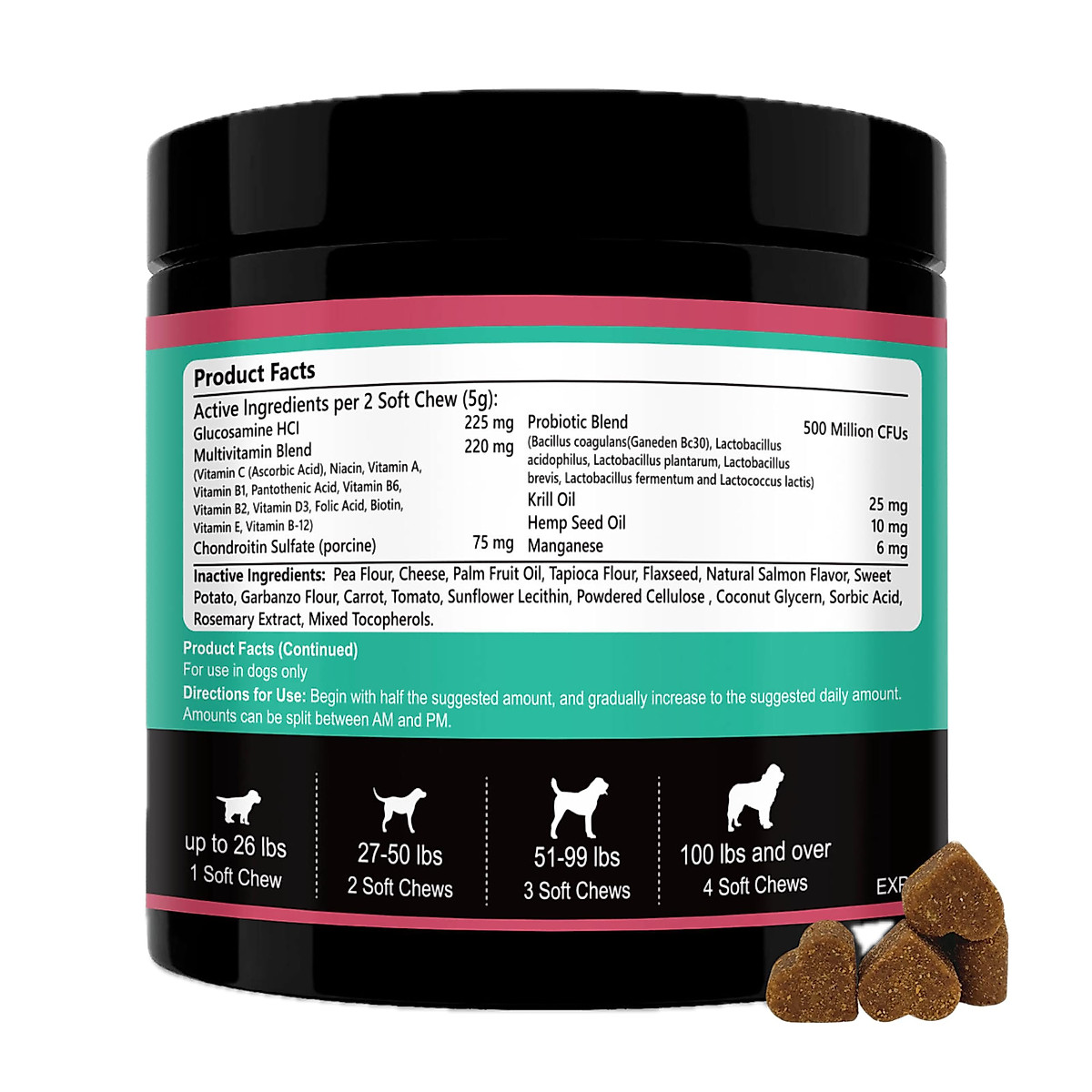 Chews Pawsitive Dog Multivitamins Chewable- 15 in 1 Dog Vitamins Multivitamin for Heart Health - Omega 3 Oil for Skin & Coat, Chondroitin and Glucosamine for Dogs Joint & Mobility, Probiotics - 120ct