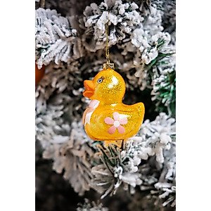 Set of 2 Hand Blown Glass Rubber Duck Ornament for Christmas Tree, Cute Hanging Glass Rubber Duck Christmas Ornament