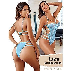 Avidlove Lingerie Women's Lingeries Naughty Lace Teddy Valentines Day Exotic Sexy Bodysuits (Blue,M)