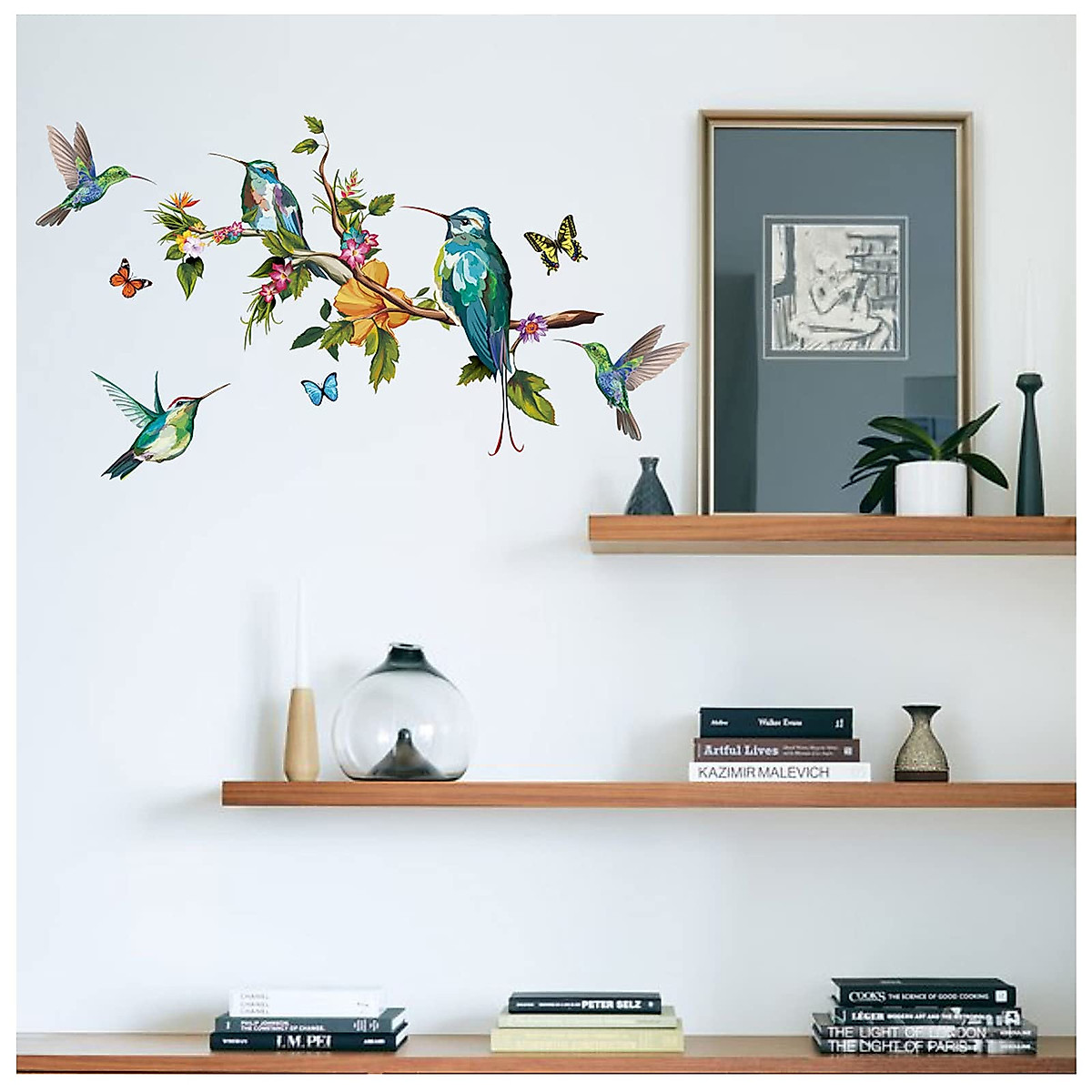 Hummingbirds Wall Stickers Flying Birds Butterfly Flower Leaf Window Decals Decorations Murals Wall Art Decorative Sticker for Kids Living Room Bedroom Nursery Playroom Jungle Party Decor Supplies