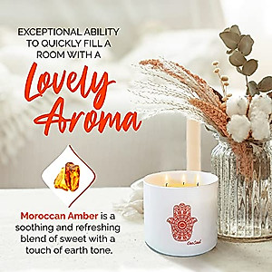 Moroccan Amber Scented Candles with 3 Wicks, Hand-Poured Aromatherapy Candle, Aesthetic Candles with Hamsa Design, Large Candle Made of Palm Wax, 50-Hour Burn Time, 14oz - OneSoul Collection