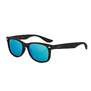 Ray-Ban RB2132 New Wayfarer Sunglasses Unisex, Matte Black Frame Blue Mirror Lens, 55 mm